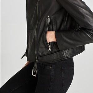Zara | Jackets & Coats | Zara Black Leather Motorcycle Biker Jacket ...